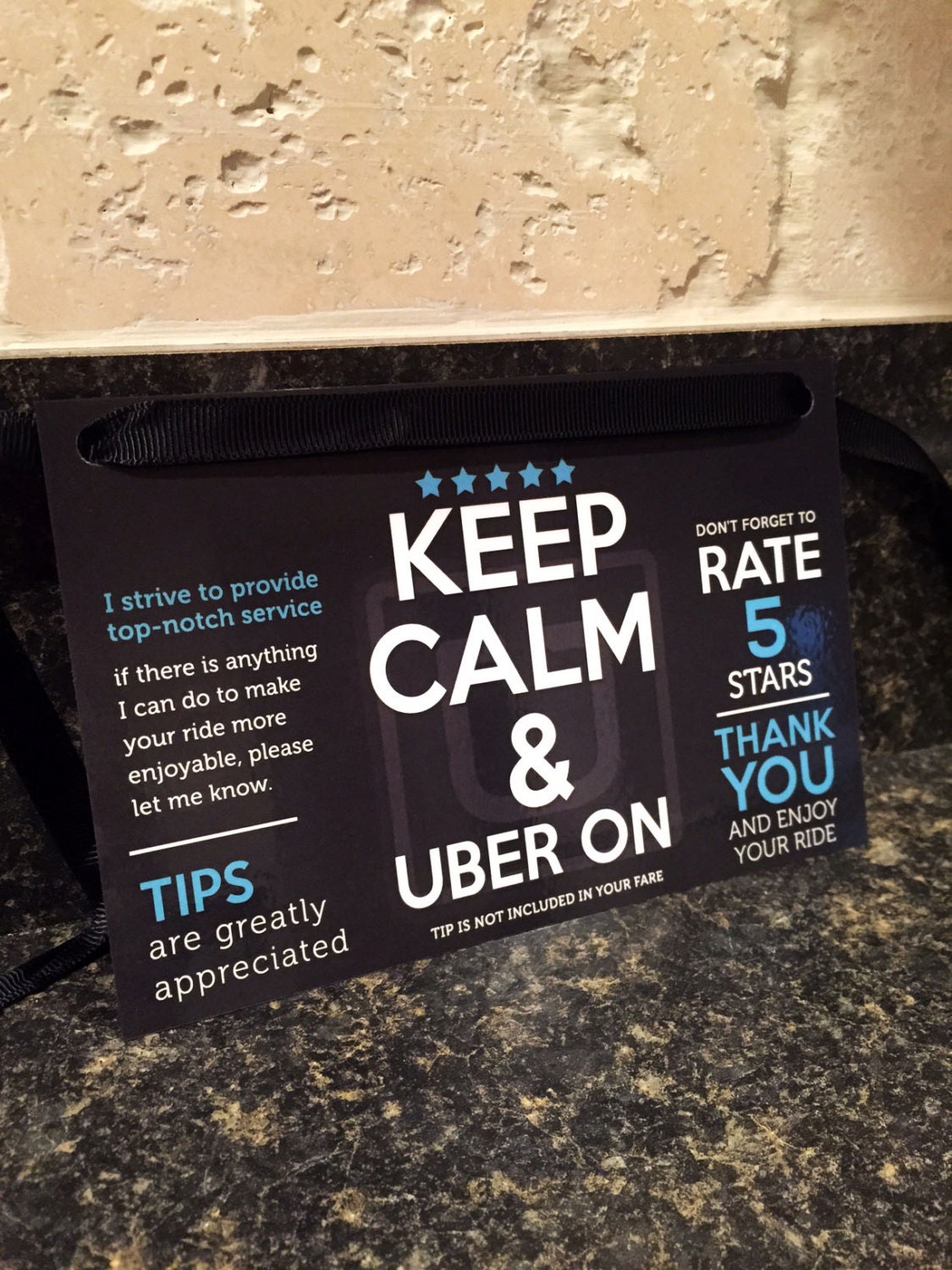 Uber Tips and Rating Sign for Uber Drivers Rideshare 5 Stars