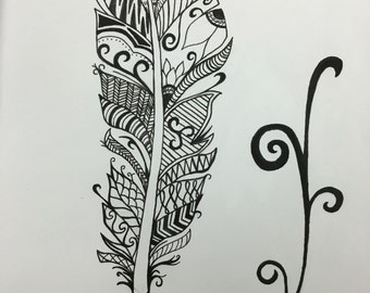 Zentangle feather | Etsy
