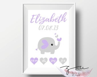Unique birth stat elephant related items | Etsy