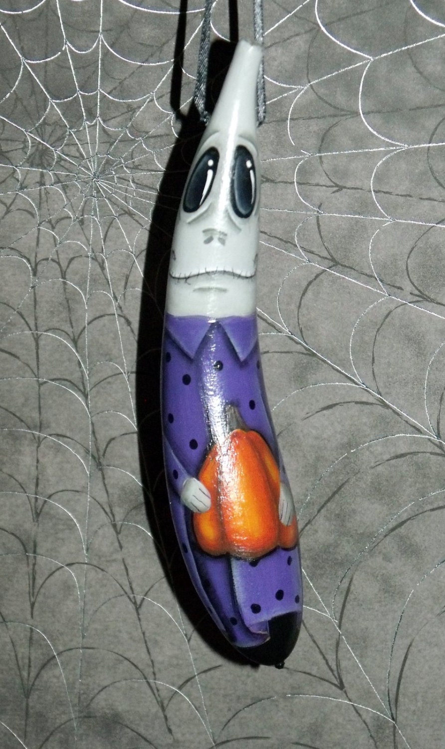 Hand Painted Halloween Ghoul/Ghost Gourd Ornament Original