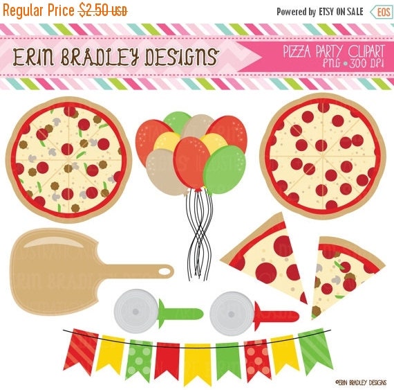 SALE Pizza Party Clipart Commercial Use Clip by ErinBradleyDesigns