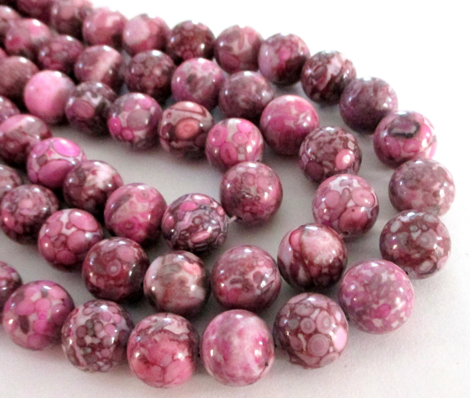RESERVED Pink Jasper Beads Mosaic Gemstone Smooth Round
