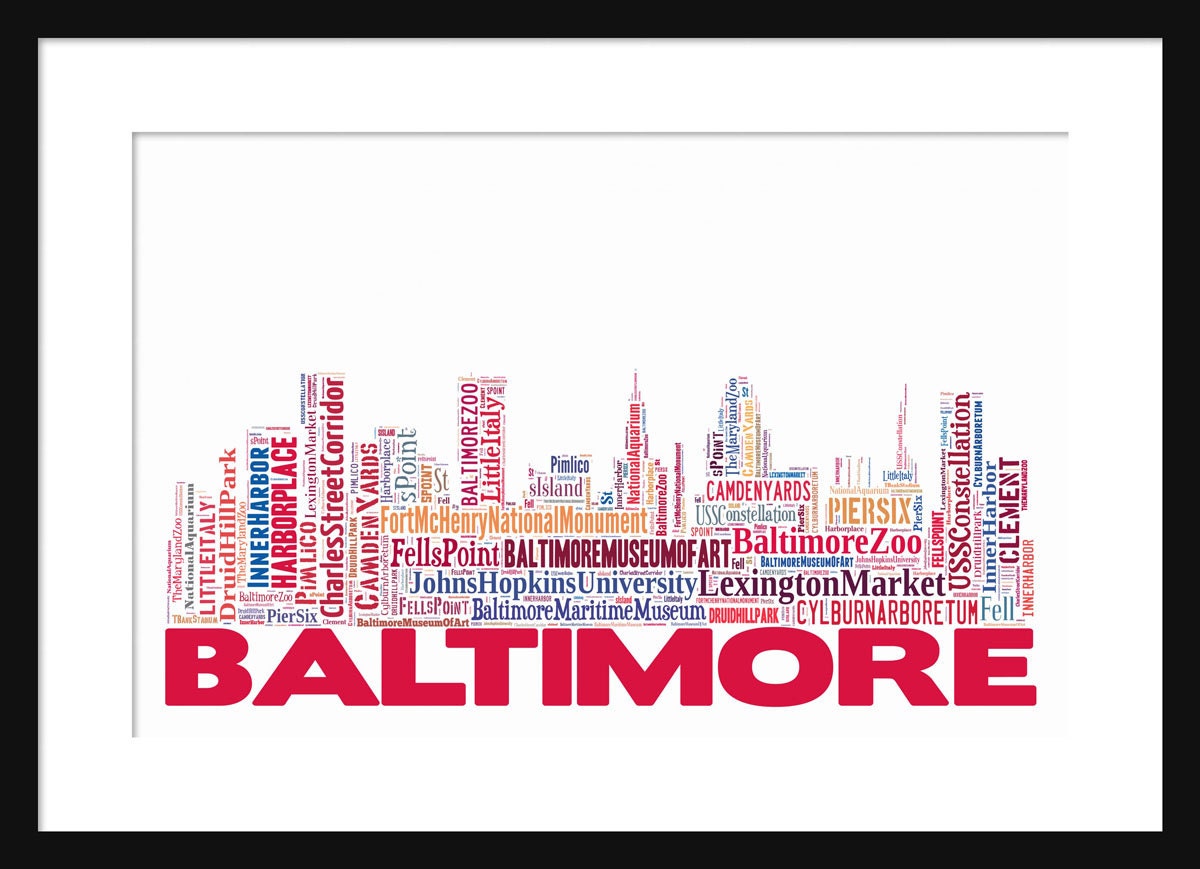 Baltimore Skyline Word Art Typography Print Poster Map Color