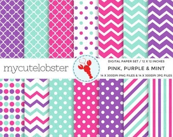 Purple and Mint digital paper: PURPLE AND MINT