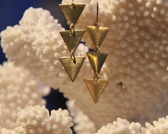 Items similar to Brass Triangle Earrings with chain on Etsy