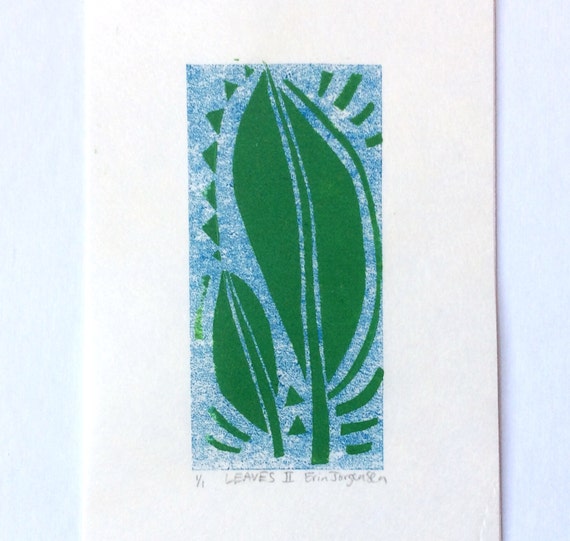 mini linocut LEAVES 4x6 / printmaking / block print