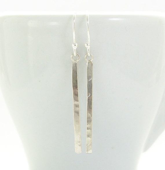 Hammered Silver Bar Earrings Silver Drop Earrings Modern