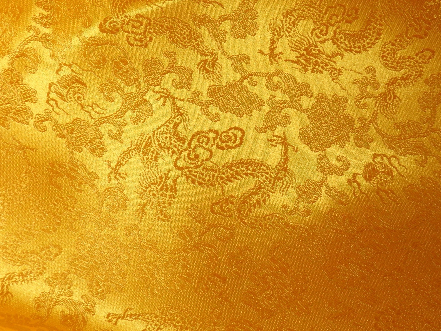 Chinese brocade fabric in yellow with dragons 1 yard of