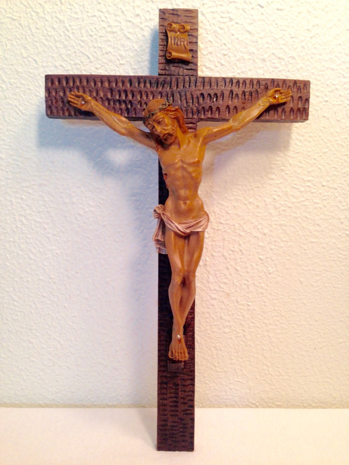 Vintage Italian Ceramic Wall Crucifix with Jesus Christ on
