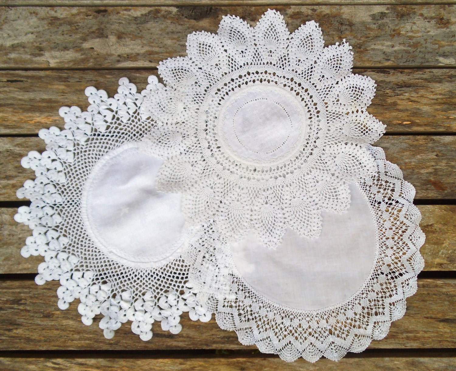 White Crocheted Doilies, Set of 3 Round White Hand Stitched Doilies ...