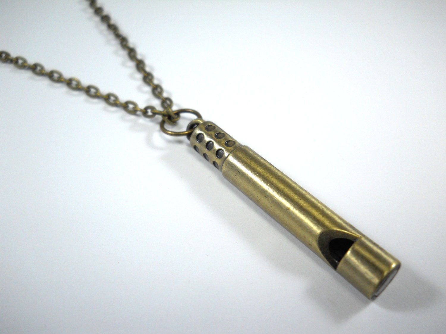 Whistle Pendant Necklace Antique Bronze Tone Whistle Charm