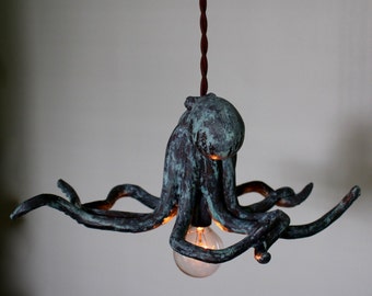Octopus Beach Cottage Pendant Light Faux Taxidermy Gold White