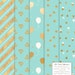 Celebrate Gold Foil Digital Papers in Aqua party patterns