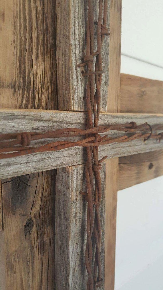Barbed Wire Rustic Cedar Wood Wall Cross by dontthrowthataway