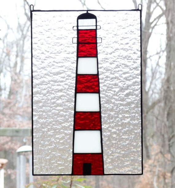 Assateague Lighthouse Stained Glass Window Panel by USStainedGlass