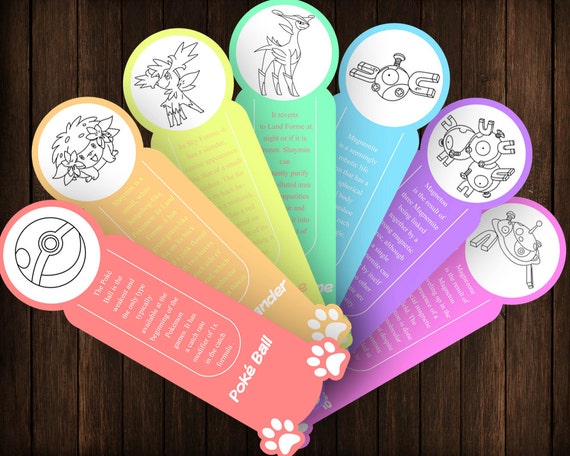 Pokemon GO Colorful Bookmarks 7 Printable by PetiteMonkey on Etsy