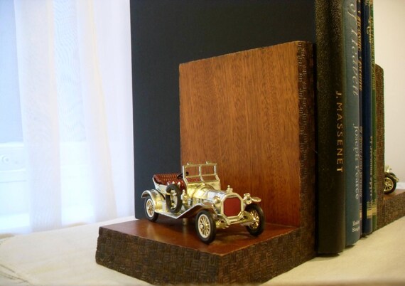 Oak Vintage Car Bookends Veteran Car Bookends Wooden