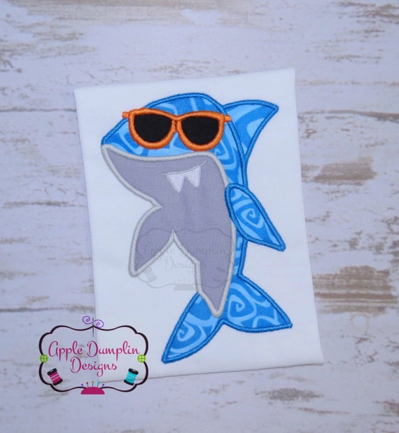 Cool Shark with Shades Applique Design Machine Embroidery