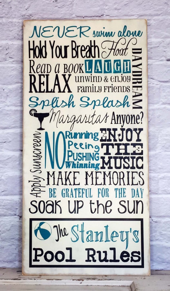 Pool Rules Sign Personalized Family Pool Rules Sign