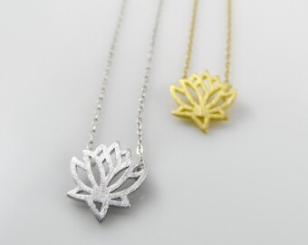 Items similar to Blooming Lotus Flower Necklace in Natural Brass and ...