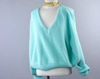 Items similar to Mint Sweater - Knit Mint Colored V Neck Soft Sweater ...