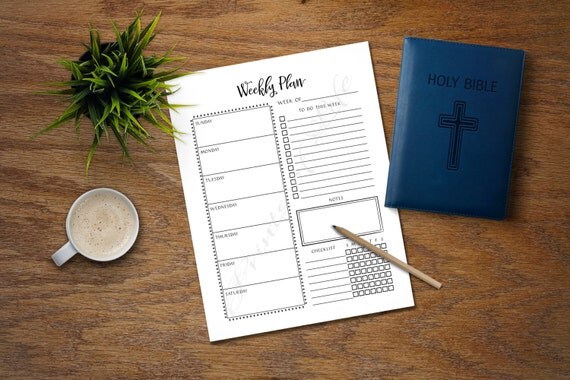 Weekly Plan. Christian day planner. Worksheet. Calendar.