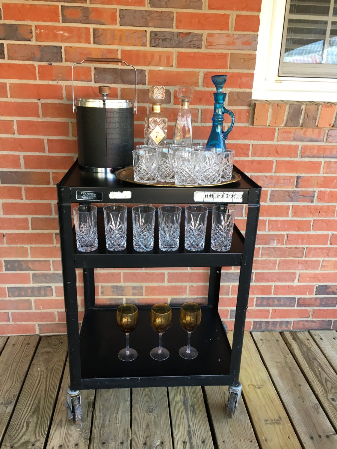 Vintage Pix Mobile AV Cart Industrial Rolling Cart Bar Cart Side Table ...