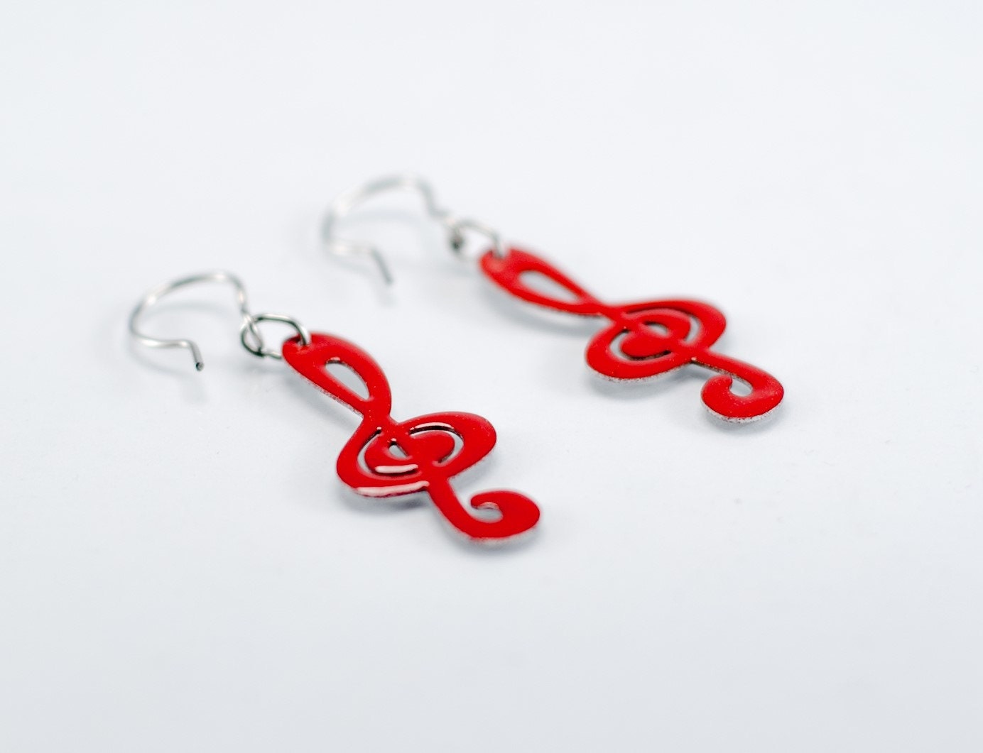 Stainless Steel Red Treble Clef Earrings for Music Lover