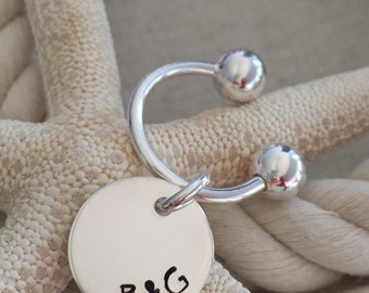 Sterling Silver Monogrammed Key Ring / Initial Key Ring