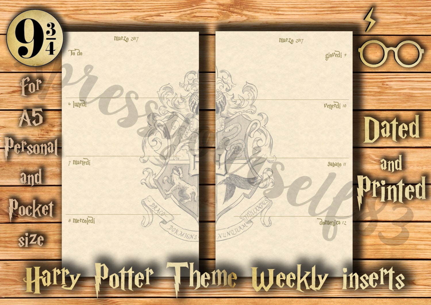 Harry Potter Weekly Planner Inserts weekly agenda filofax a5