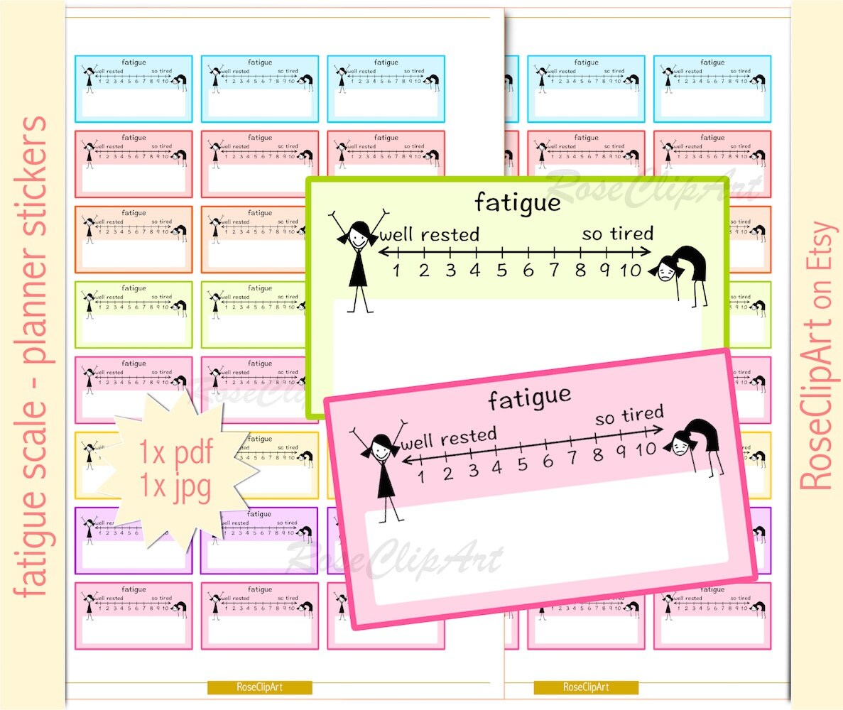 fatigue scale stickers instant download printable fatigue