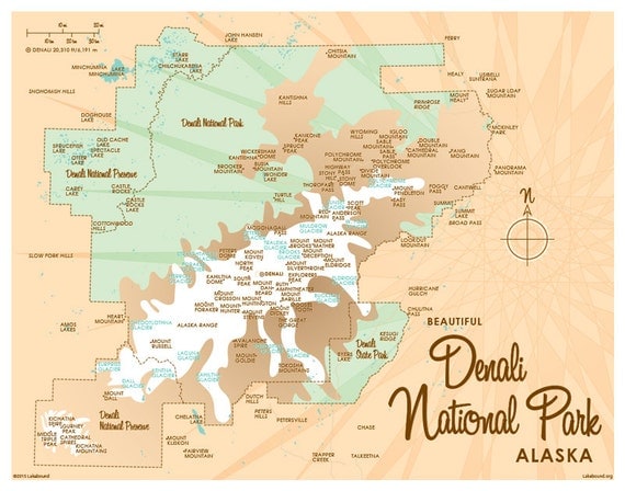 Denali National Park AK Map Print
