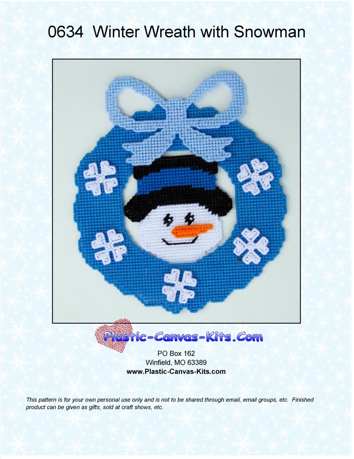 Winter Wreath with Snowman-Plastic Canvas Pattern-PDF Download