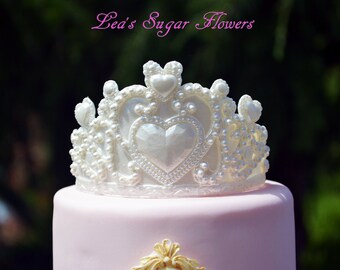 Silver Pearl Edible Sugar Tiara Cake Topper
