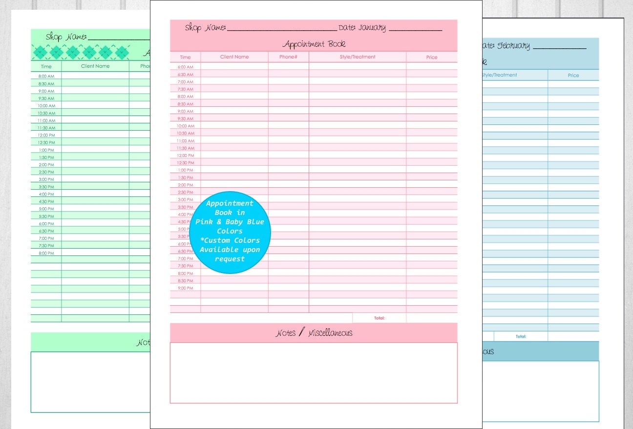 Appointment Book Printout Scheduling Book Printout 12 month