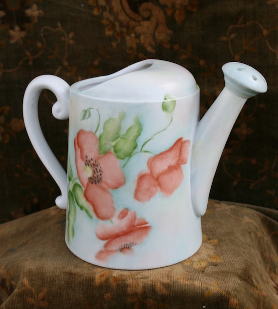 Vintage hand painted watering pitcher ceramic watering can