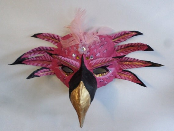 Flamingo Mask bird mask rose quartz beads unique mask with