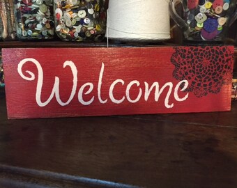 Red welcome sign | Etsy