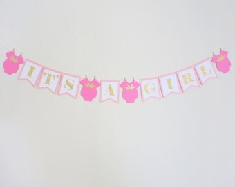 Baby Shower Banner. It's A Girl Banner. Black White Stripe
