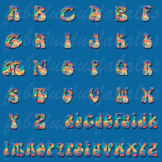 Alphabet Letters Numbers Hippy Hippie Flower Power Peace and