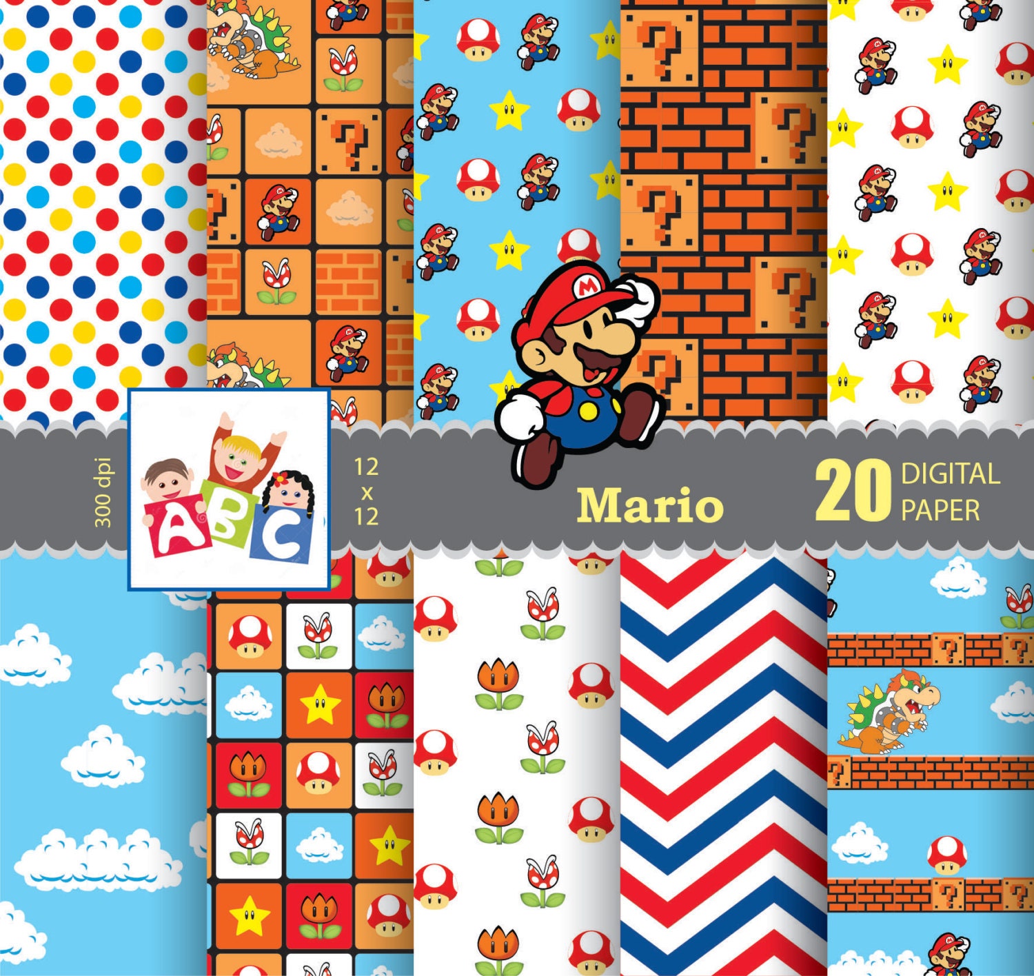 super Mario pattern background Digital Scrapbook by ABCSongShop