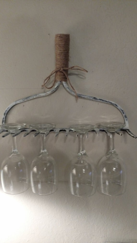 old rake wine glass holder by RusticGlamCollection on Etsy