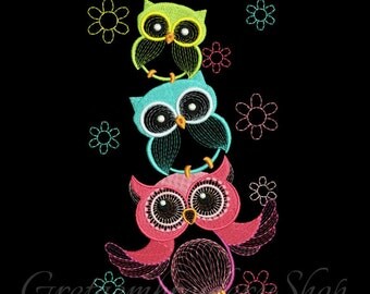 Owl embroidery design | Etsy
