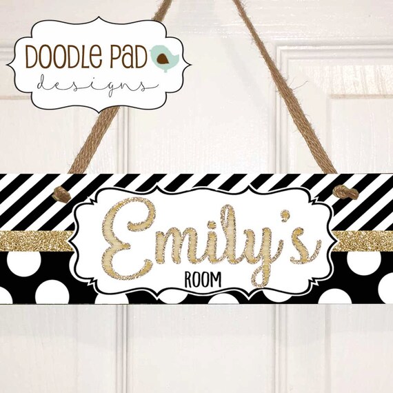 Black and Gold Girls Name Bedroom Door Sign