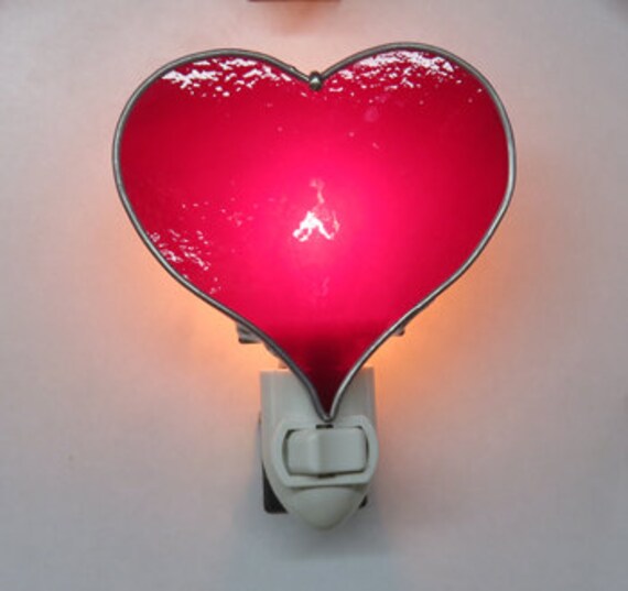 Heart Night Light Red Heart Nightlight Stained Glass Red