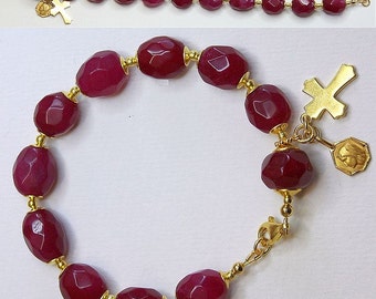 Genuine Ruby Peridot and Vermeil Bracelet Catholic Rosary