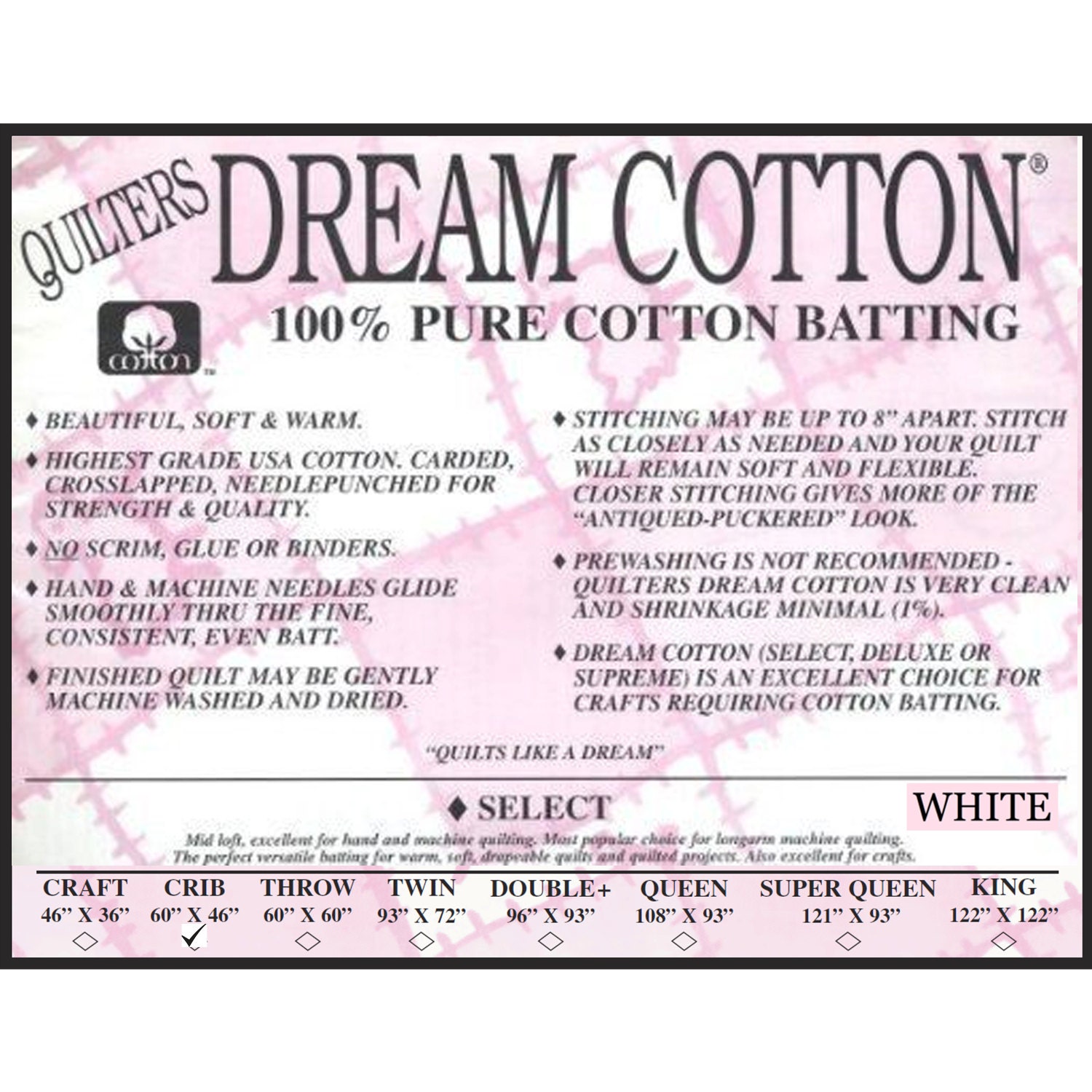 Quilters Dream White Cotton Select Quilt Batting Crib Size quilters-dream-white-cotton-select-quilt-batting-crib-size
