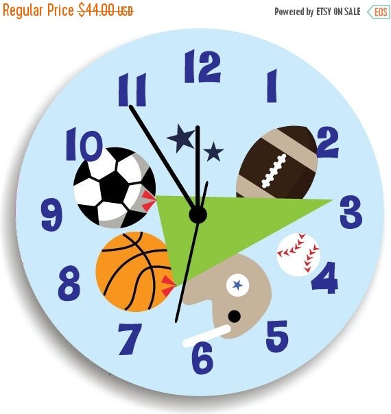 ON SALE Kids Wall Clock, Children Room Decor All-Star Sport Wooden WALL ...
