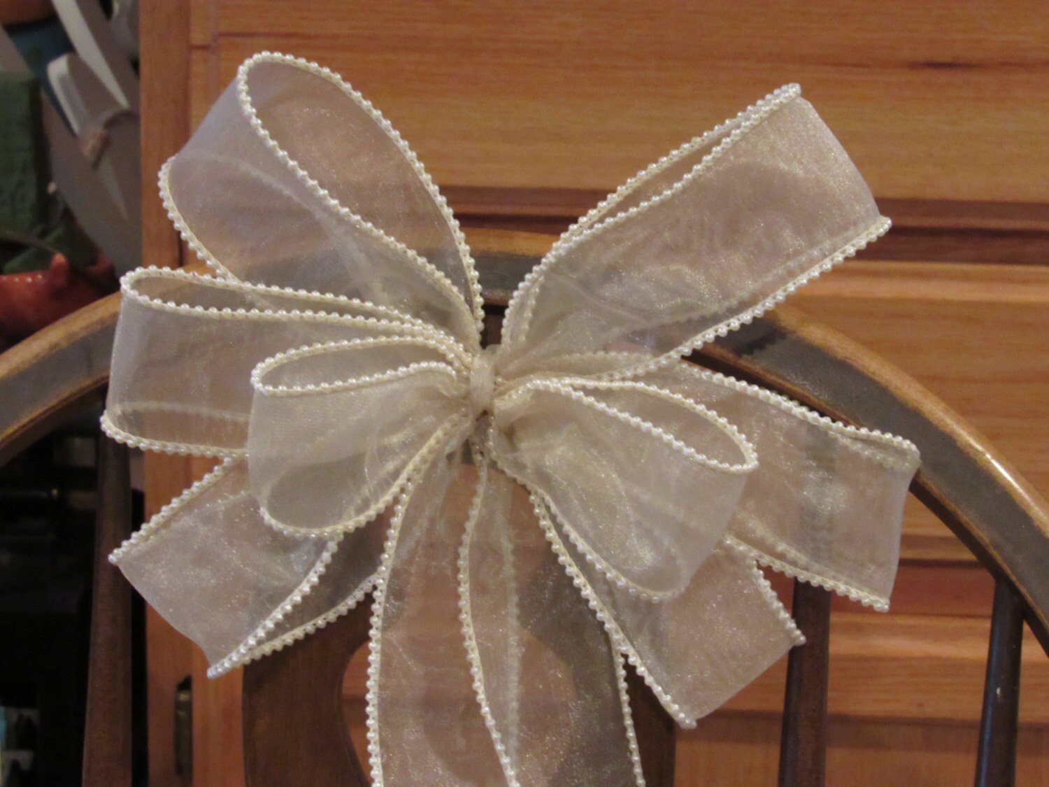 10 Pearl edged Ivory Organza Pew Bows Wedding by superbuy4j