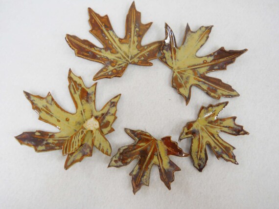Maple Leaf Handmade Decorative Ceramic Tiles set of 5